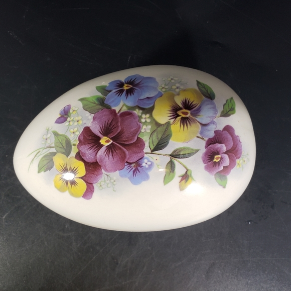 Source Unknown | Holiday | Ceramic Easter Egg Container With Pansies ...